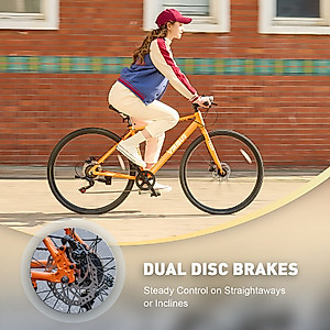 Viribus Road Bike, Mens Womens Bike, 700C Hybrid Bike, Adults Bike Lightweight Medium Aluminum Frame, City Bike for Adults with 7 Speed Derailleur, Bike for Commuting Touring 28 inch, Orange