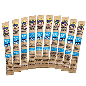 Brutus Bone Broth for Dogs - Bone Broth Powder with Chondroitin Glucosamine & Turmeric - Human Grade Dog Food Toppers for Dry Food & Picky Eaters - 10 Stick (Beef)