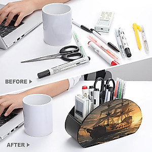 Desktop Organizer Store Fantasy Pirate Ship Printed Remote Storage Box Remote Control Holder with 5 Compartments for TV Remotes/Media Controllers/Office