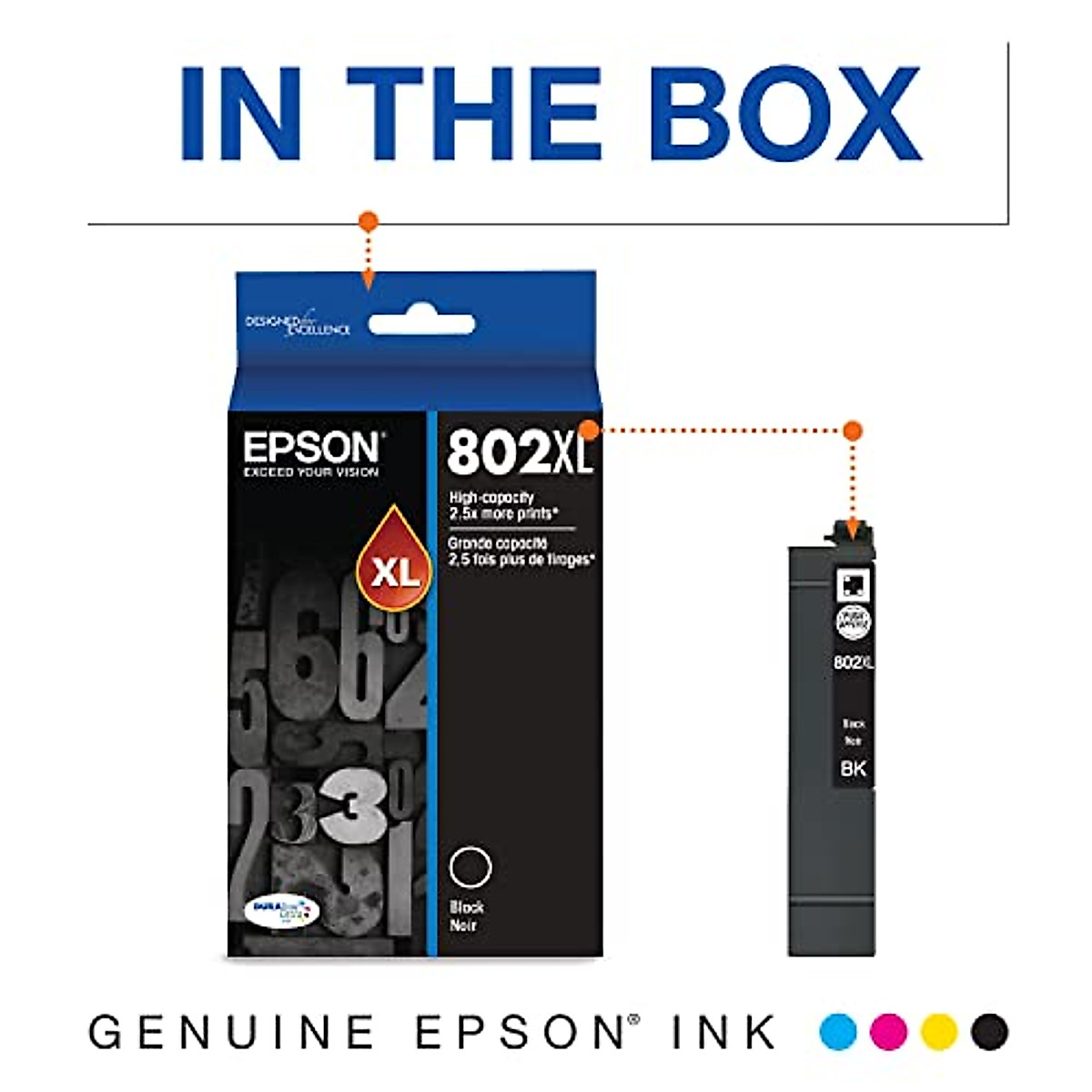 EPSON T802 DURABrite Ultra -Ink High Capacity Black -Cartridge (T802XL120-S) for select Epson WorkForce Pro Printers