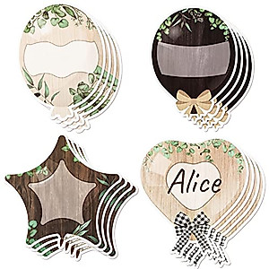 ArowlWesh 48Pcs Farmhouse Air Balloon Name Tags Cutouts Paper Rustic Farm Name Plates Wood Classic Bulletin Board Label for Student Teacher School Classroom Playroom Nursery Desk Locker Decoration