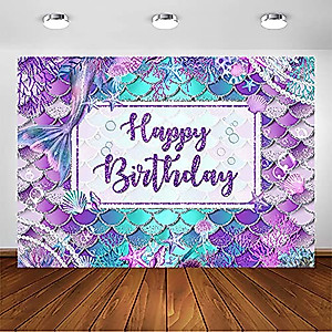 Avezano Mermaid Birthday Backdrop for Girl Under The Sea Bday Party Photography Background Glitter Purple Green Aqua Pink Mermaid Tail Birthday Party Decoration Photoshoot (7x5ft, Silver Glitter)
