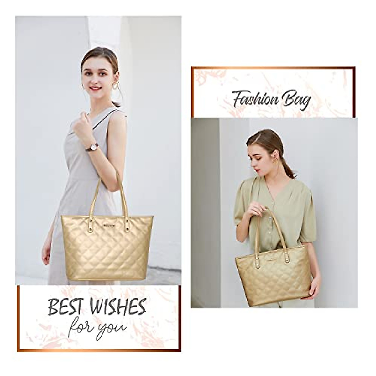 Montana West Quilted Handbag for Women Vegan Leather Tote Purse Shoulder Bag Large Fashion Satchel Hobo Purse MWC-084GD