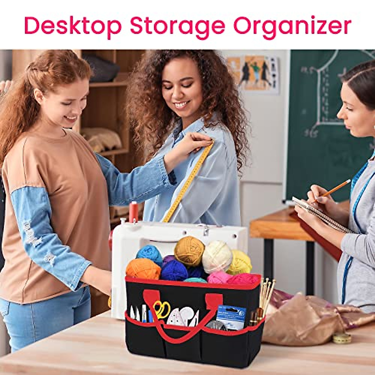 Godery Desktop File Folder Tote and Stock Organize, Fundamentals Art Organizer Storage Craft Tote Bag for Office Desk Organize, Make-up Storage Tote with Handles for Travel or Daily Use, Black