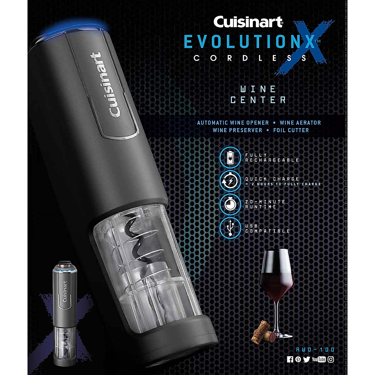 Cuisinart RWO-100 EvolutionX Cordless 4-in-1 Wine Opener