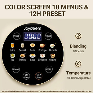 Joydeem JD-J03 Quiet Cooking Blender with Soundproof Shield, Silent Hot Cold Blender for Soy Milk & Juice, 8-Speed and Temperature Control, 12H Preset, 1100ml, White