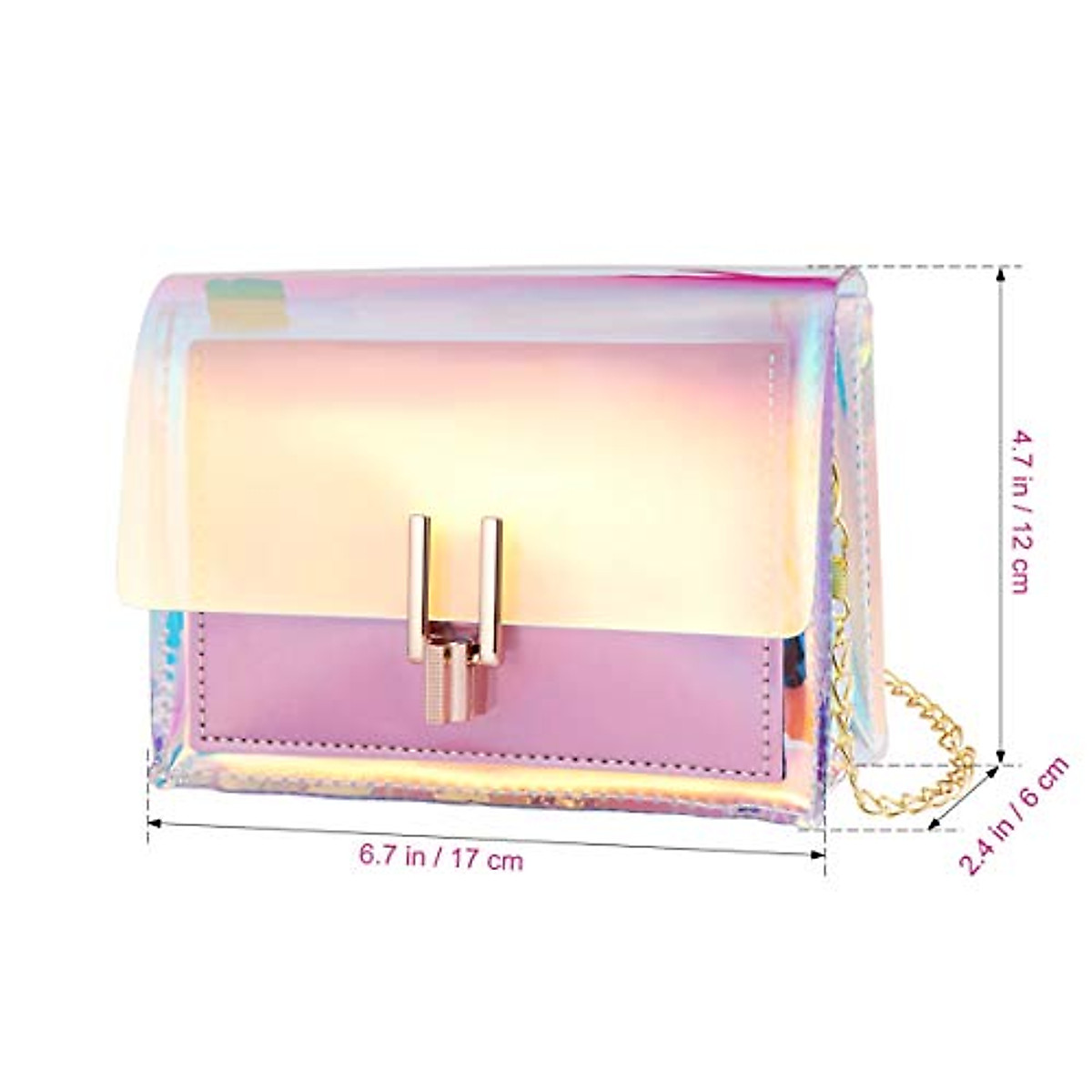 FENICAL Mini Crossbody Bag Holographic Chain Clutch Handbag Mini Clear Messenger Bag for Girls Ladies Women