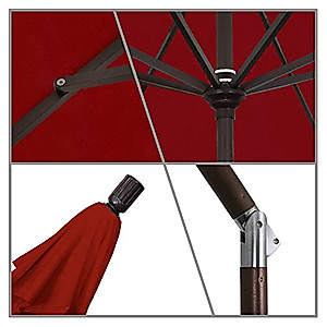 California Umbrella 9' Round Aluminum Market Umbrella, Crank Lift, Collar Tilt, Bronze Pole, Red Olefin
