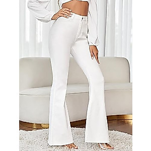 Floerns Women's High Waisted Flare Jeans Frayed Raw Hem Bell Bottom Denim Pants White M