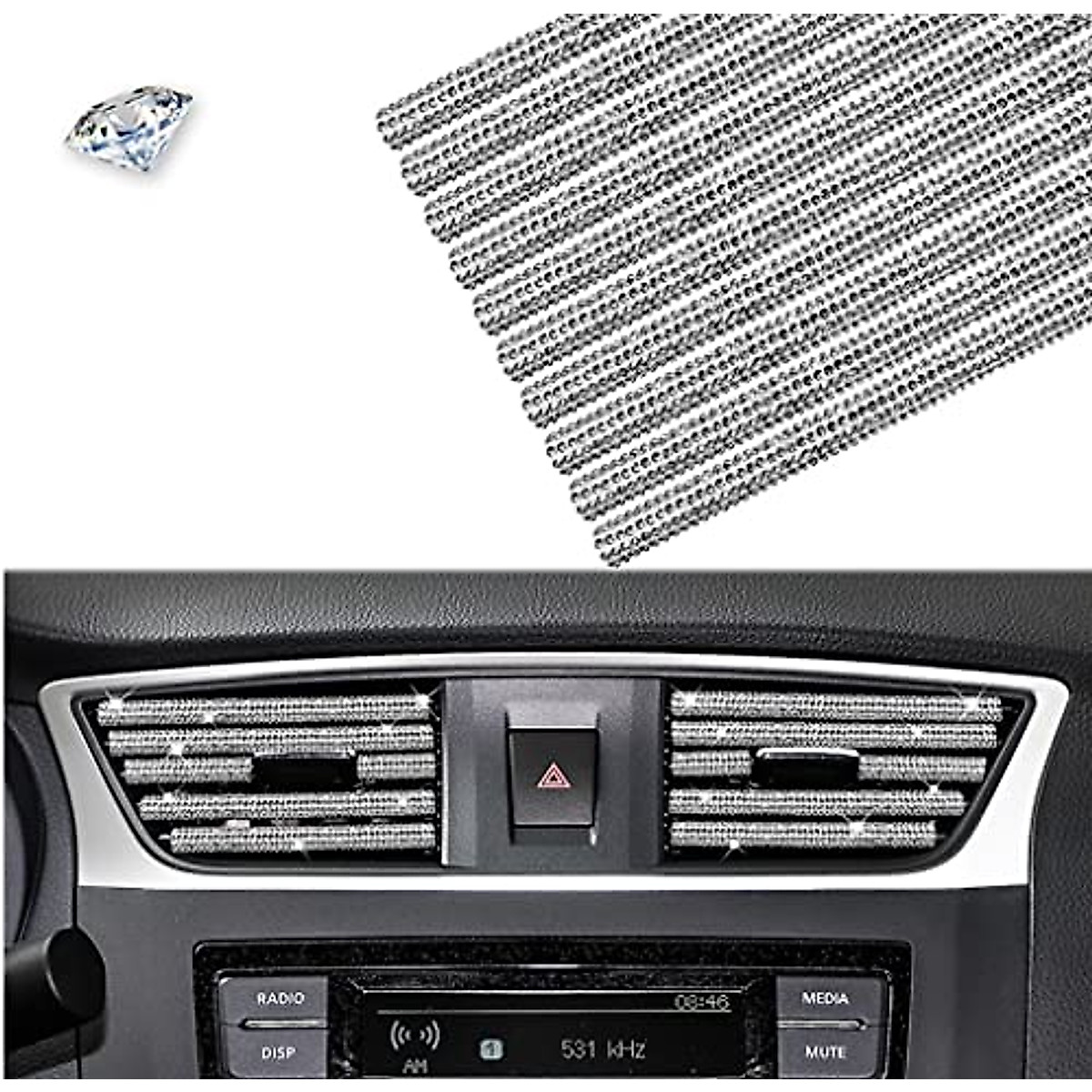 10Pcs Bling Car Vent Outlet Trim,Bling Rhinestone Car Air Conditioner Vent Decoration Strip,Bling Car Interior Moulding Trim Decor Bling Car Accessories （White）