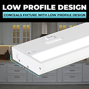 Magic Lite 24 Inch White LED Under Cabinet Lighting – Dimmable -3 Color Temperature Slide Switch – Warm White (2700K), Soft White (3000K), Cool White (4000K) - Plugged-in or Hardwired Installation
