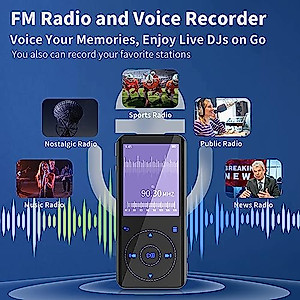 RUIZU 64GB MP3 Player with Bluetooth 5.3: Portable Music Player with Speaker, FM Radio, Voice Recorder, HiFi Lossless Digital Audio Video Playback, 2.4" Curved Screen, Touch Buttons, Supports 128GB
