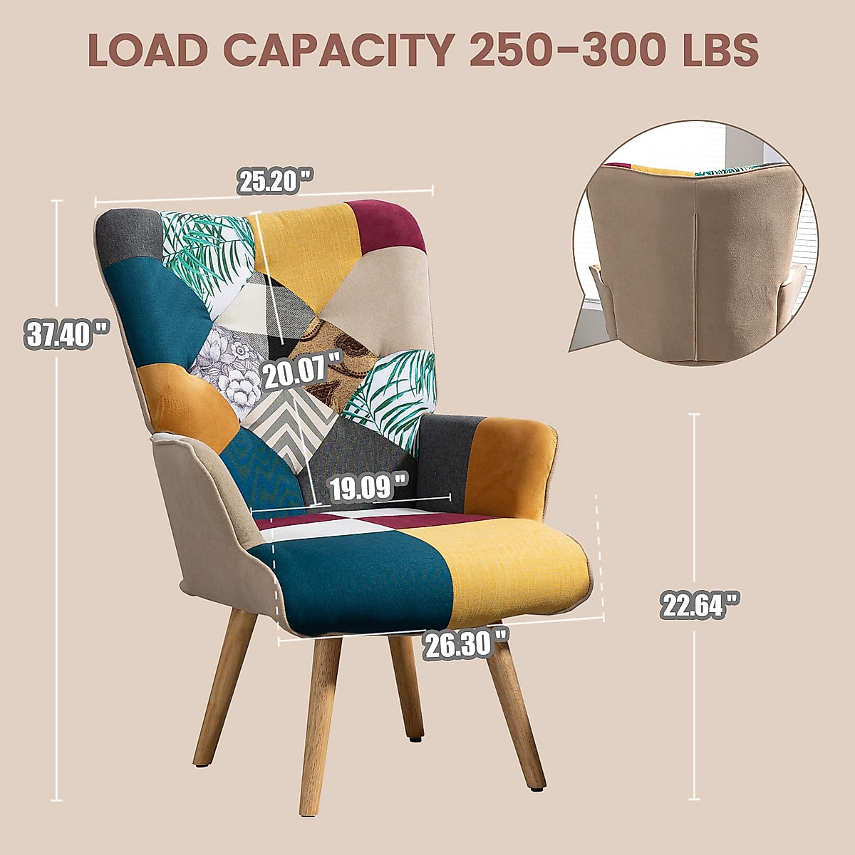 SAETSFEG Living Room Accent Chair with High Backrest, Bedroom Plaid Bohemian Upholstered Armchair for Mid Century, Modern Cozy Chairs for Small Spaces, Colorful 2 Pack
