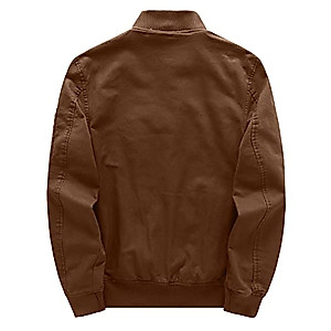 WenVen Men's Washed Cotton Bomber Jacket Active Track Windbreaker (Coffee, 3XL)
