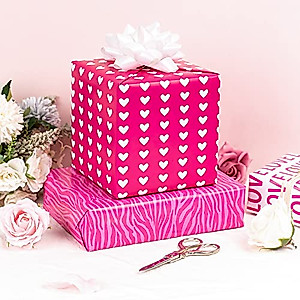 LeZakaa Pink Wrapping Paper Sheet - Folded Flat - Heart/XO/LOVE/Tiger Skin for Valentine's Day, Birthday - 19.6"x 27.5" x 12 Sheets (45.2 sq.ft.ttl.)
