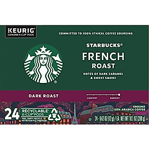 Starbucks Coffee K-Cup Pods, French Roast, Dark Roast Coffee, Notes of Dark Caramel & Sweet Smoke, Keurig Genuine K-Cup Pods, 24 CT K-Cups/Box (Pack of 1 Box)