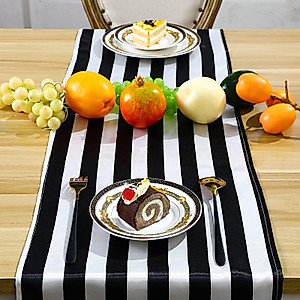 Tatuo Black and White Striped Table Runner Polyester Table Decor Elegant Classic Tablecloth Machine Washable for Christmas Indoor Outdoor Events Family Dinner Banquet(4 Pieces,12 x 72 Inch)