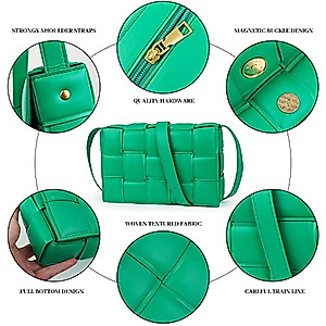JBB Women Woven Padded Cassette Crossbody Bags Purse Shoulder Handbags Small Square Bag Designer Handbag Clutch Green