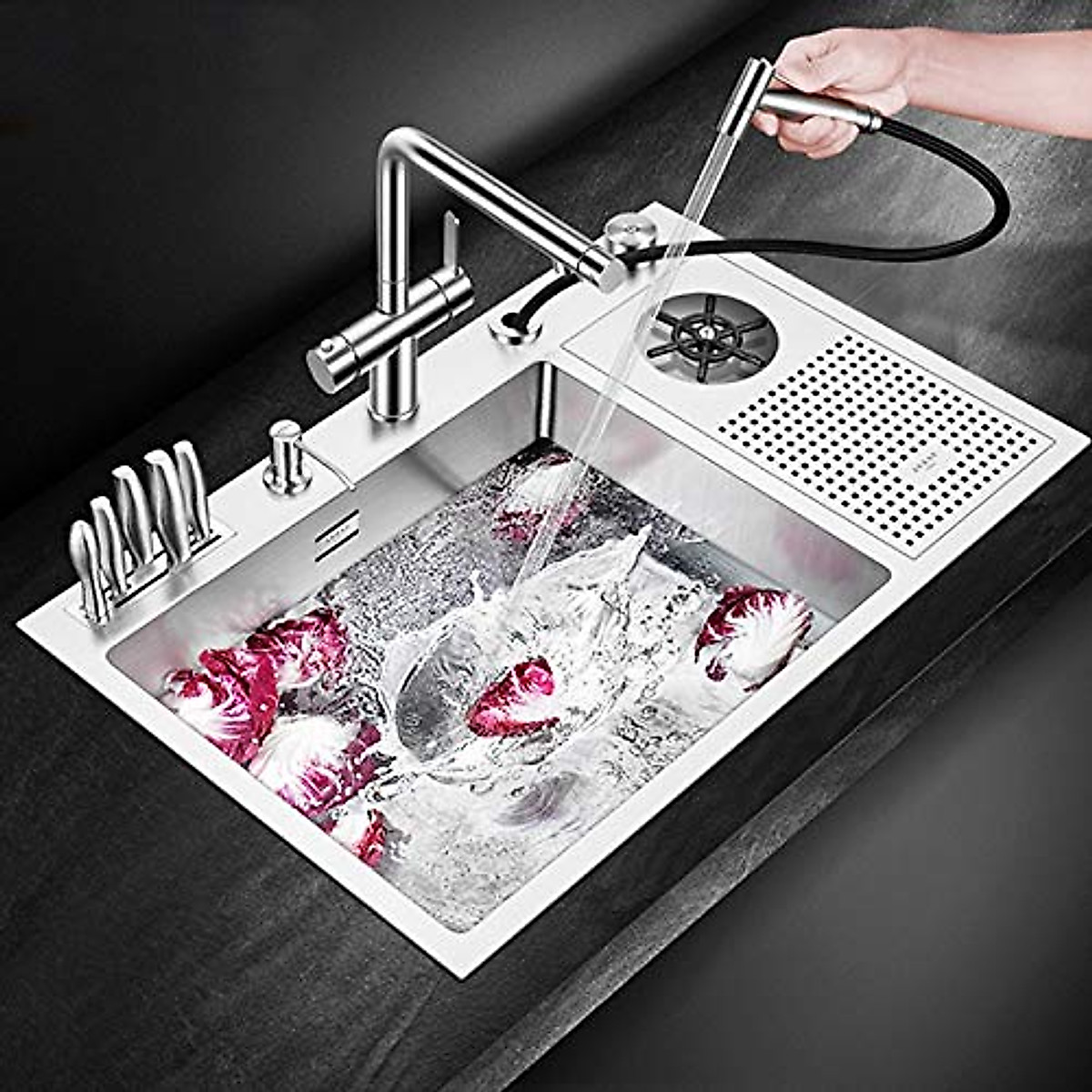 LMMDDP Handmade Brushed Sink 304 Stainless Steel 4mm Thickness High Pressure Cup Washer Bar Counter kitchen Sink ( Color : Set 4 )