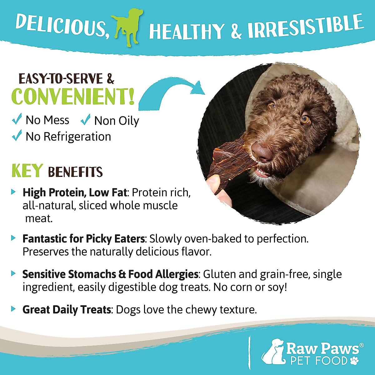 Raw Paws Water Buffalo Jerky Treats for Dogs, 16-oz - Packed in USA - Free-Range Pure Buffalo Meat - Beef Jerky for Dogs Alternative - Jerky Treats for Dogs - Jerky Sticks for Dogs, Dog Beef Jerky