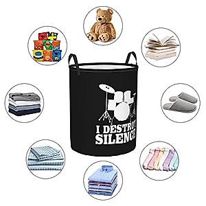 I Destroy Silence Drums Torage Basket Large Round Laundry Basket With Handles, For Clothes Storage Bathroom Laundry