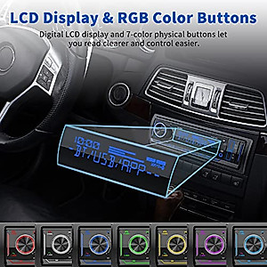 Single Din Car Stereo Receiver: Bluetooth Car Radio System - Marine Audio with LCD Display | FM AM | USB SD AUX MP3 | APP Remote | 2.1A Quick Charge