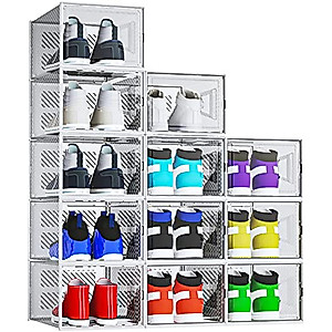 Extra Large Shoe Storage Organizer, 12 Pack Shoe Boxes Clear Plastic Stackable, Shoes Organizer for Closet, Clear Shoe Boxes Stackable, Sneaker Storage for Sneakerheads, Shoe Containers Shoe Bins Shoe Holders, Fit for Men/Women US Size 13