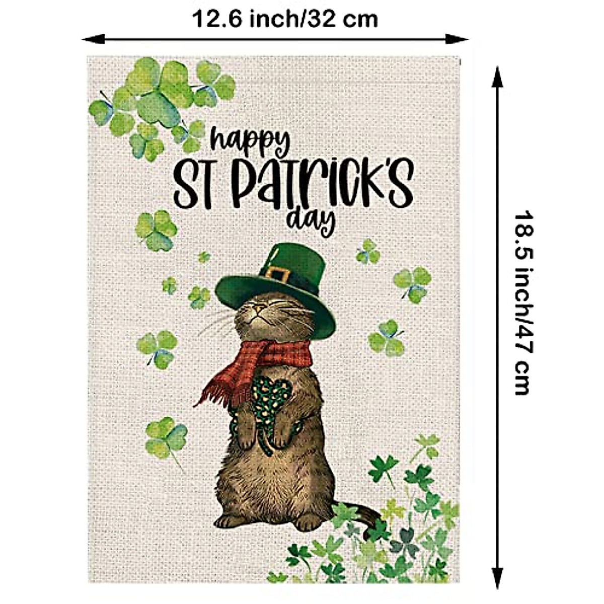 St Patricks Day Garden Flag Shamrocks Cat Vertical Double Sided Burlap Flag Happy St. Patrick's Day Holiday Farmhouse Yard Outdoor Decor 12.5 x 18 Inch