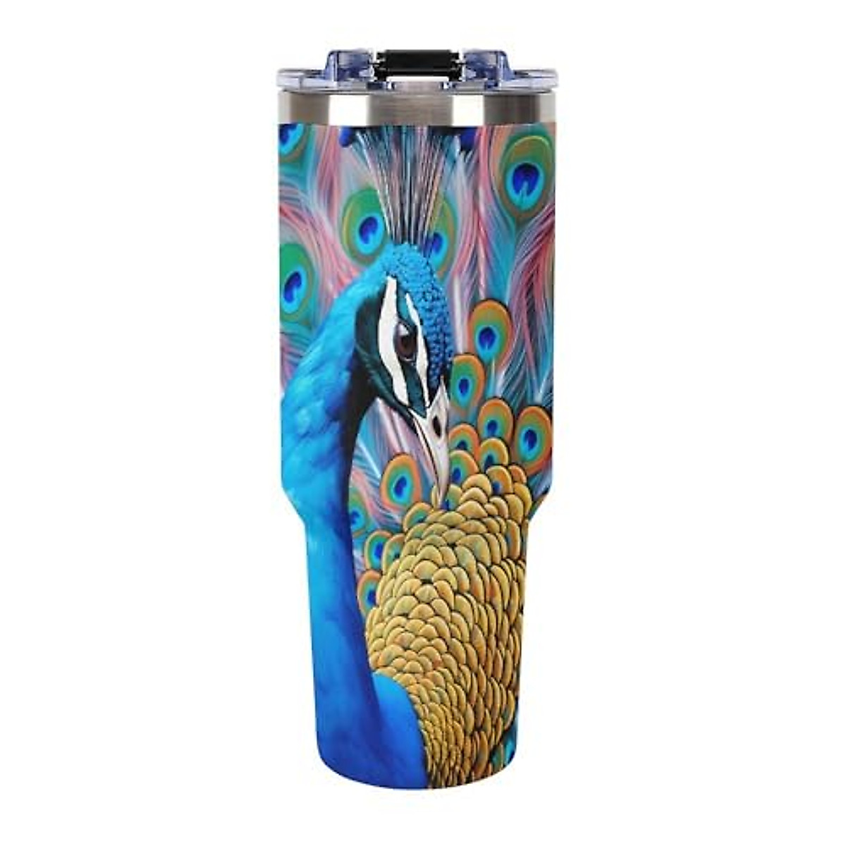 Peacock 40 Oz Car Cup Stainless Steel Travel Mug Leak-Proof Insulated Tumbler with Handle Violet-style