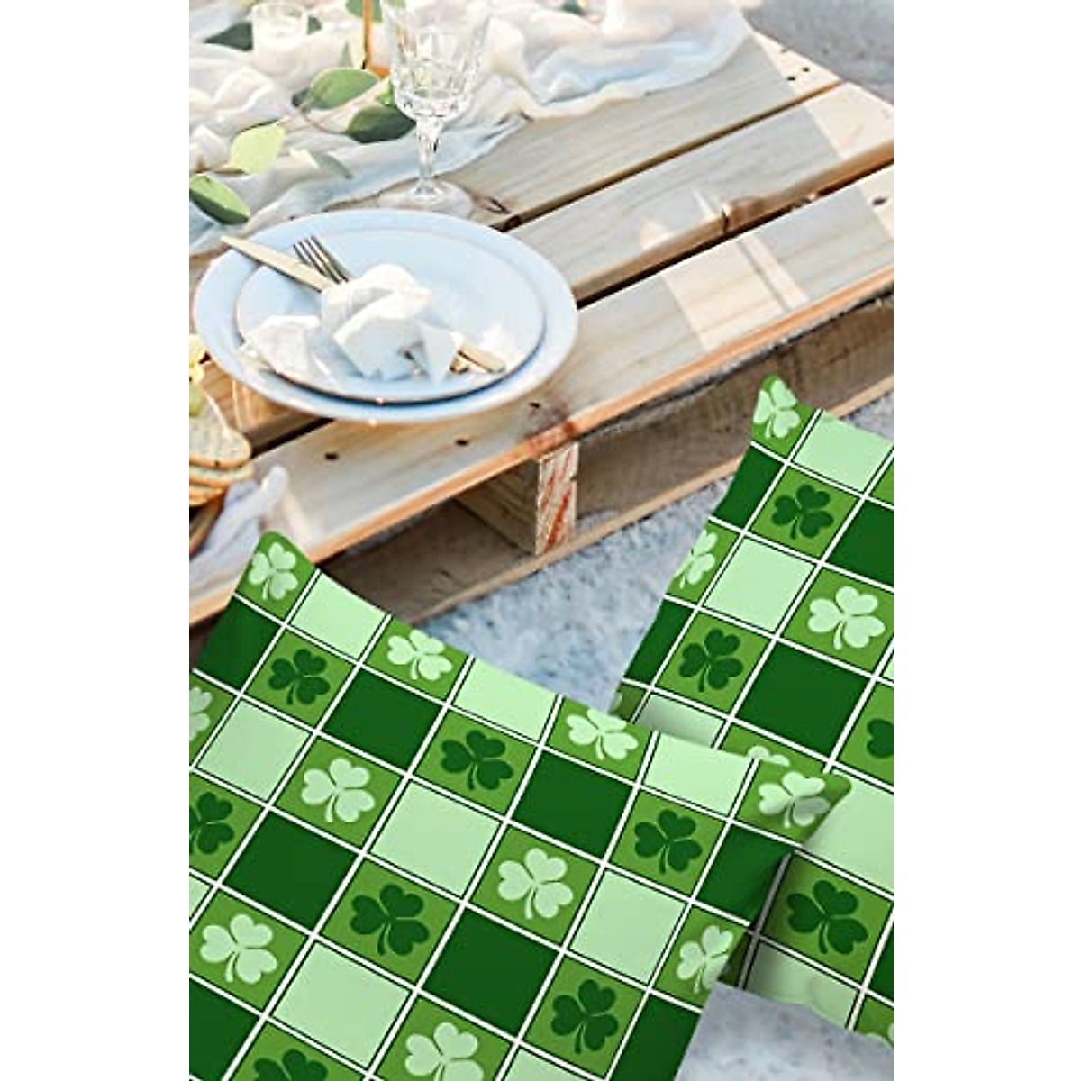 Outdoor Pillows 18x18 Waterproof Outdoor Pillow Covers, St. Patrick's Day Shamrock Plaid Polyester Throw Pillow Covers Garden Cushion Decorative Case for Patio Couch Decoration Set of 2, Buffalo Check