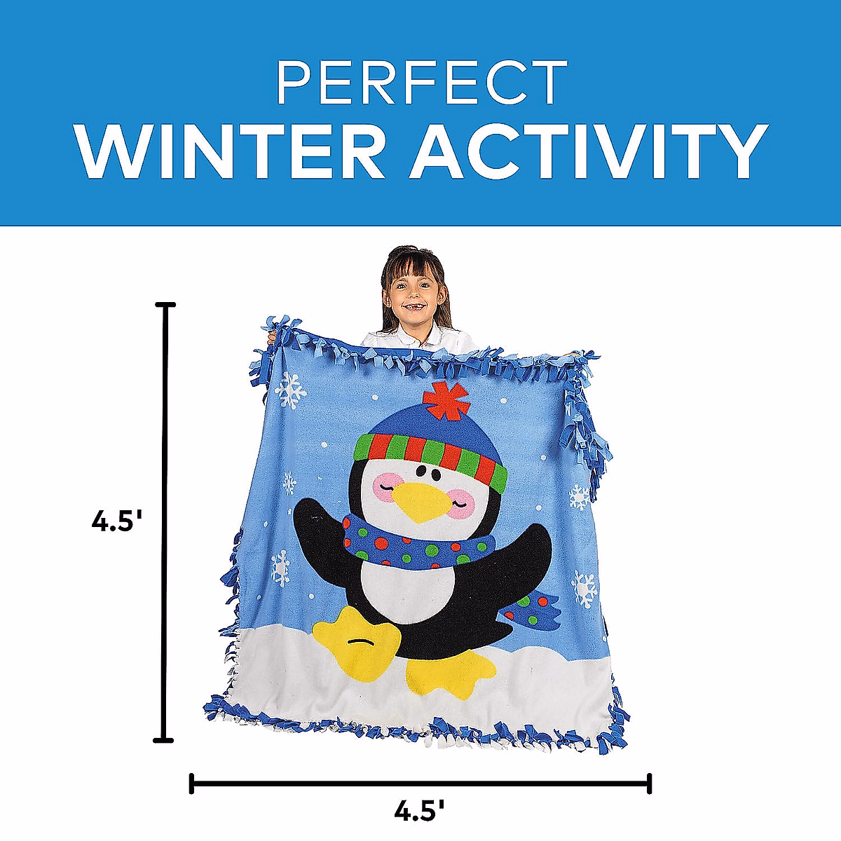 Fun Express Penguin Fleece Throw Craft Kit for Kids - Make a 54 inch x 54 inch Blanket - Winter Craft and Activities