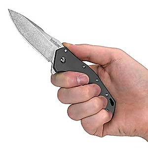 Kershaw Eris Pocketknife, 3" 8Cr13MoV Stainless Steel Drop Point Blade, Stonewashed Finish, One-Handed Assisted Flipper Opening EDC,Black