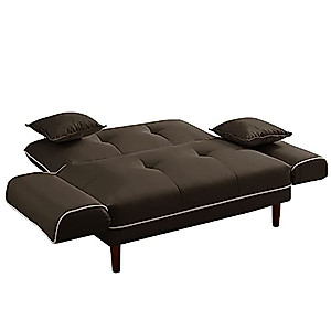 LTT Futon Sofa Bed, Futon Sofa, Folding Sofa Bed Multifunctional Dual Purpose Multifunctional Leisure Sofa Bed Brown Sofa Bed with 2 Pillows