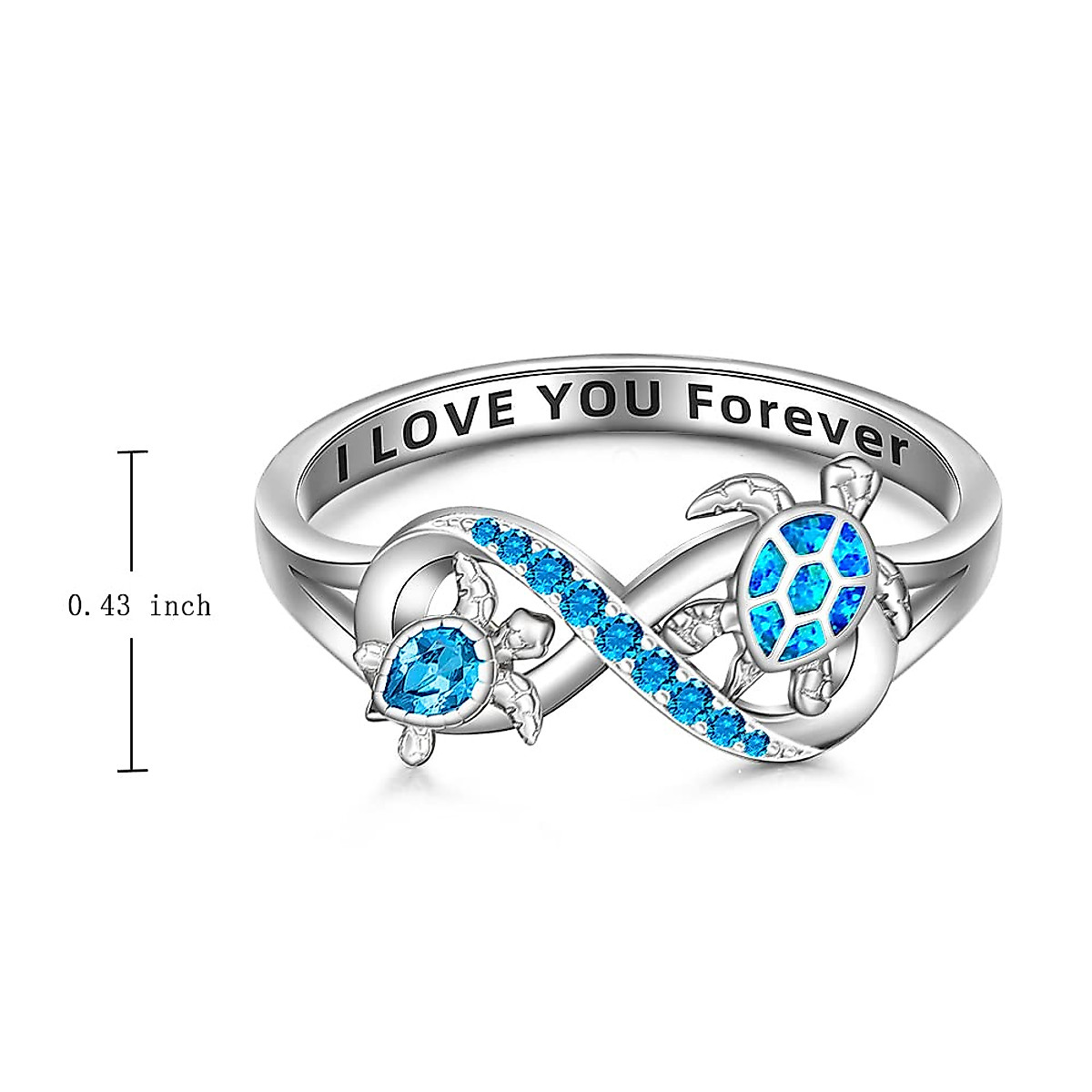 Sea Turtle Ring Blue Opal 925 Turtle Rings for Women Sterling Silver Infinity Cute Ocean Tortoise Jewelry I Love You Forever BFF Mother Day Christmas Gifts Size 6