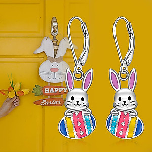 Bunny Earrings Easter Earrings for Women Lever Back Sterling Silver Animal Bunny Egg Rabbit Holiday Dangle Drop Easter Jewelry Gifts