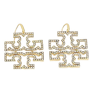 Tory Burch 141856 Britten Tory Rolled Brass With Crystal Accent Pave Women's Drop Dangle Earrings