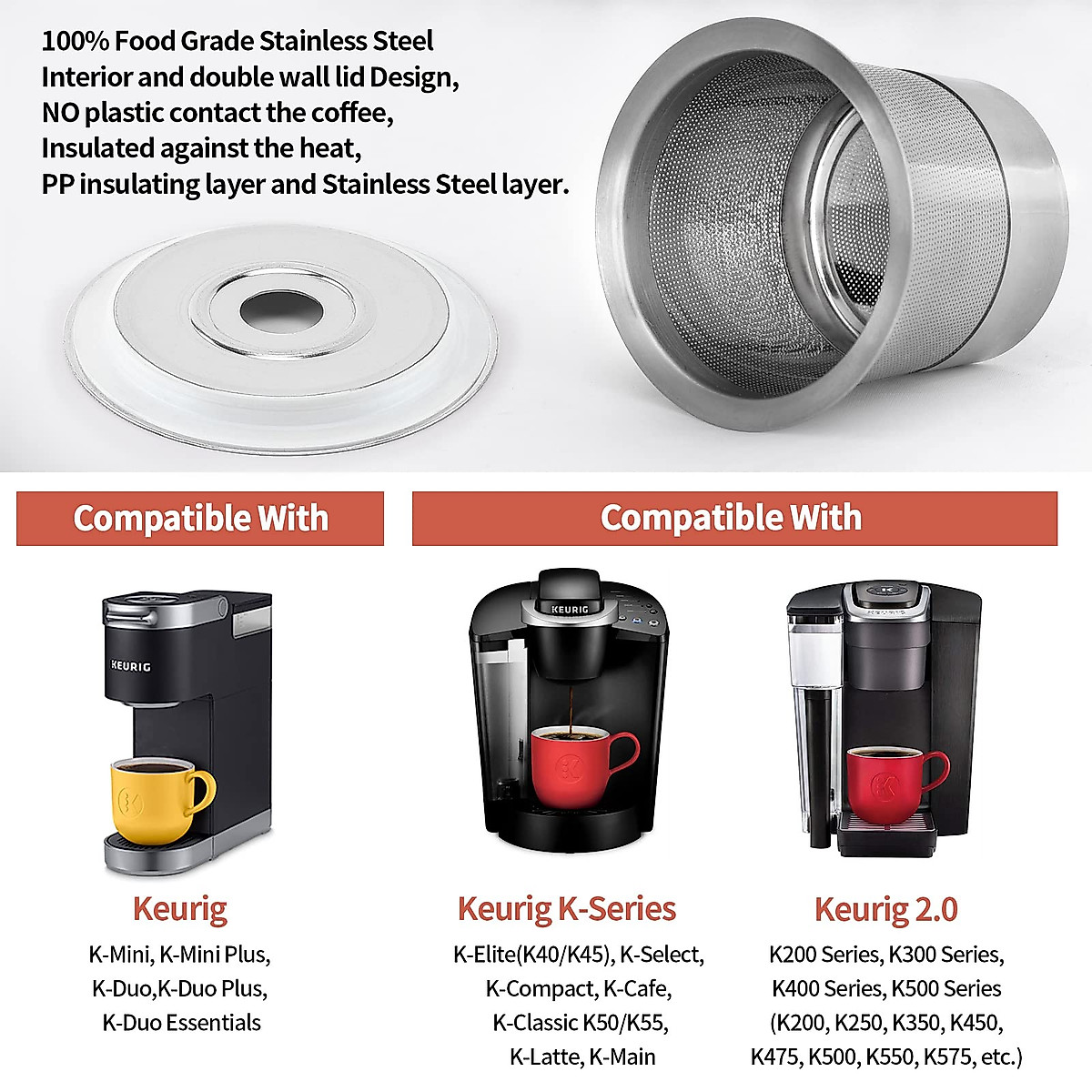 Reusable K Cups Coffee Pod Filters for Keurig 2.0 & 1.0 Single Cup Coffee Makers, Universal Refillable KCups, K-cups Reusable Filter (1)