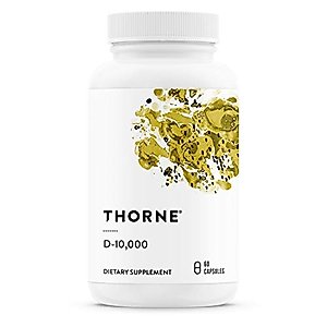 Thorne Vitamin D-10,000 - Vitamin D3 Supplement - 10,000 IU - Support Healthy Teeth, Bones, Muscles, Cardiovascular, and Immune Function - Gluten-Free, Dairy-Free, Soy-Free - 60 Capsules