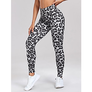 FITTOO Women's Print Ruched Booty Leggings Butt Lifting Yoga Pants Black M