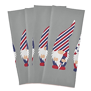 American Gnomes Flag Dish Towel Cloth Memorial Independence Day 4th of July Kitchen Hand Towels 18x28 IN Super Absorbent Lint Free Cleaning Cloths Tea Bar Soft Towel Set of 1 Grey