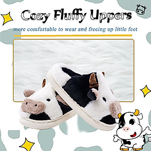 sharllen Toddler Cartoon Cow Cotton Slippers,Girls Boys Cute Indoor Outdoor Plush Animal Cow Shoes Cozy Soft Warm Fluffy Slip-on Home Cow Slipper for Little Kids