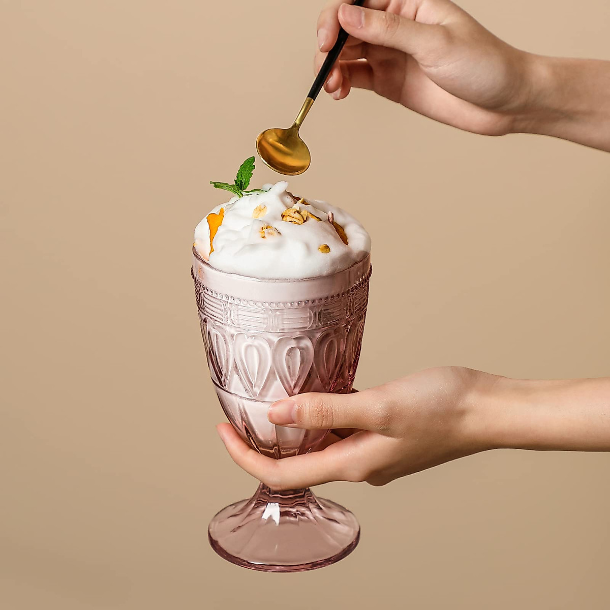 EVEREST GLOBAL Argus Collection Ice Tea Pink Goblet 10 oz set of 6 Stemware Beverage Colored Glass Ideal for Soda Cocktail Juice Water Kitchen Glassware for any Occasion Great Gift Idea for Women