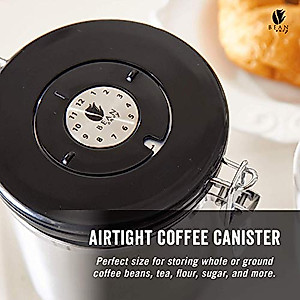 Bean Envy Coffee Canister - 22.5 oz Coffee Storage Container and Organizer w/Stainless Steel Scoop, Date Tracker & Co2-Release Valve - Essential Coffee Accessories, Steel