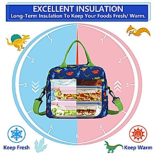 Lunch Bag for Boys, Insulated Lunch Box Bag Cute Dinosaur Thermal Lunch Tote with Removable Shoulder Strap, VONXURY