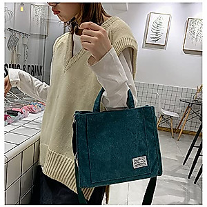 Women Small Satchel Bag Corduroy Tote Bag Stylish Hobo Bag Crossbody Bag Casual Mini Travel Handbags (Dark Green)