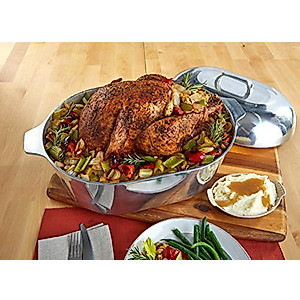 IMUSA USA Heavy Duty Cajun Oval Cast Aluminum Roaster 18", Silver