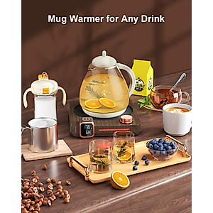 Mug Warmer, 40W Coffee Mug Warmer for Desk with Temperature Display, 1-12Hrs Auto Off/ON, Smart Coffee Cup Warmer with Anti-Scalding Silicone, Beverage Warmer for Coffee, Milk, Tea, Candle (Wood)