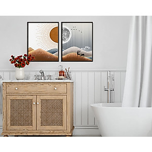 Boho Wall Art - Sun and Moon Art - Boho Bedroom Art - Sunshine Decor - Mid Century Modern Wall Decor - Bathroom, Living Room, Office, Classrooms, Home Wall Decor, Set of 2 Prints, 11x14" Unframed