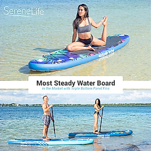 SereneLife Stand up Paddle Board Inflatable - Non-Slip SUP Paddle Board Paddle, Pump, Leash, and Accessories - Fun Water inflatable paddle board for Adults and Youth with Wide Stable Design