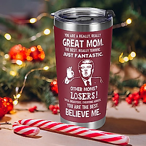 AREOK Gifts for Mom from Daughter Son Kids, Mom Tumbler Cup - Best Mom Christmas Gifts, Great Mom Mother Gifts, Happy Birthday Gifts for Mom, 20 OZ Tumbler for Mom, Deep Red